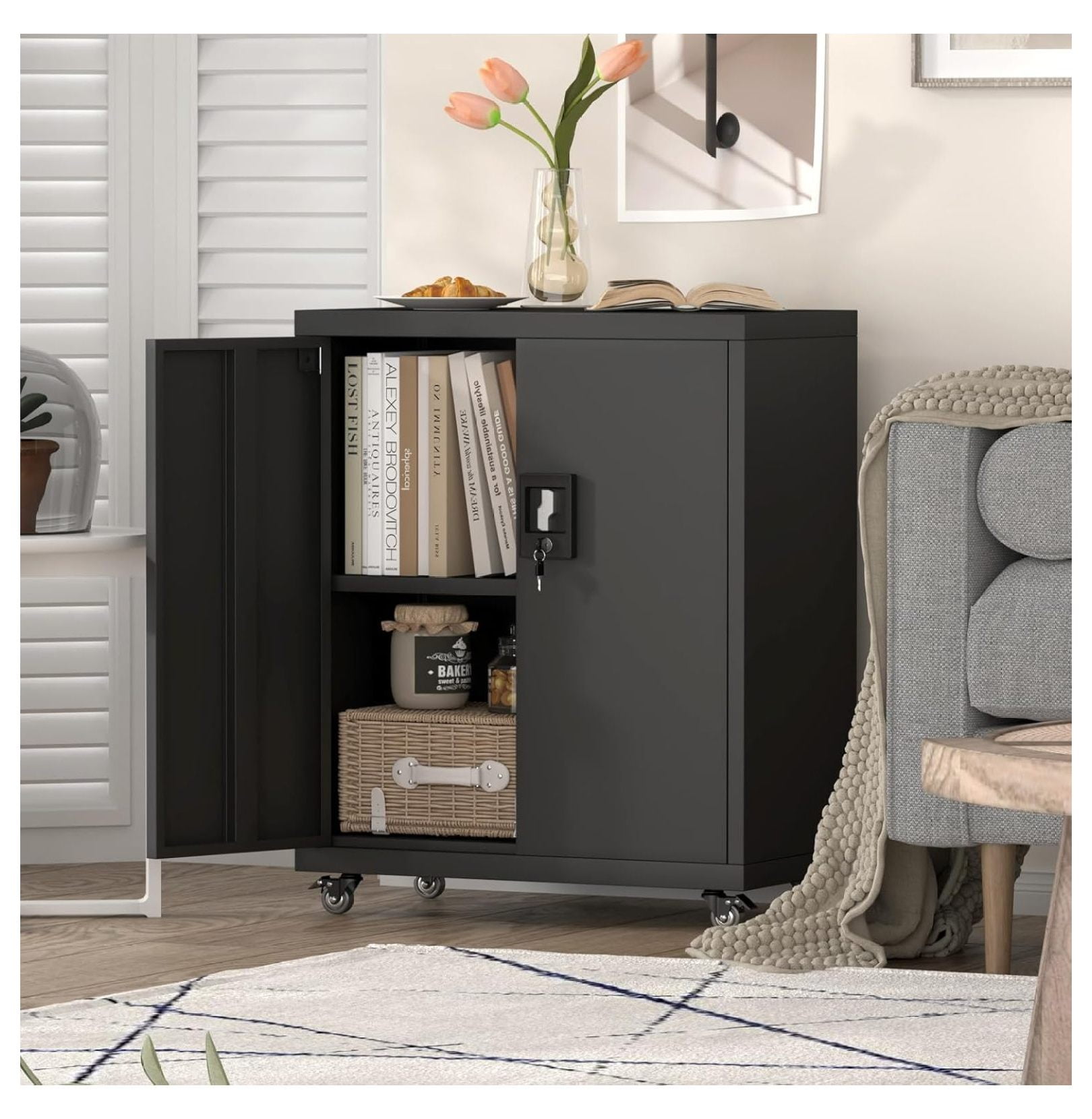 Metal Storage Cabinet with Wheels,Lockable Steel Storage Cabinet with ...