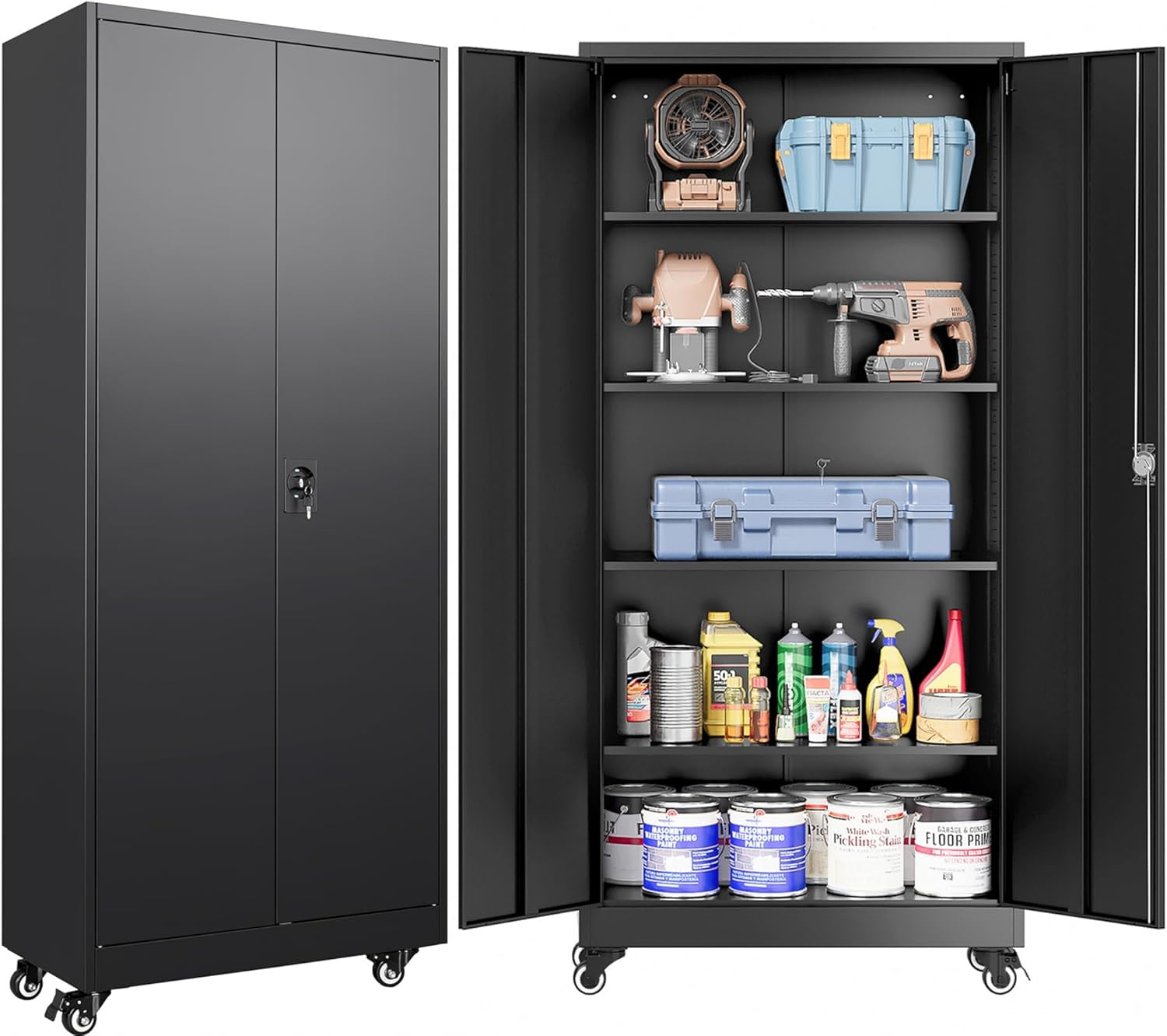 Metal Storage Cabinet with Wheels,Rolling Garage Storage Cabinet with ...