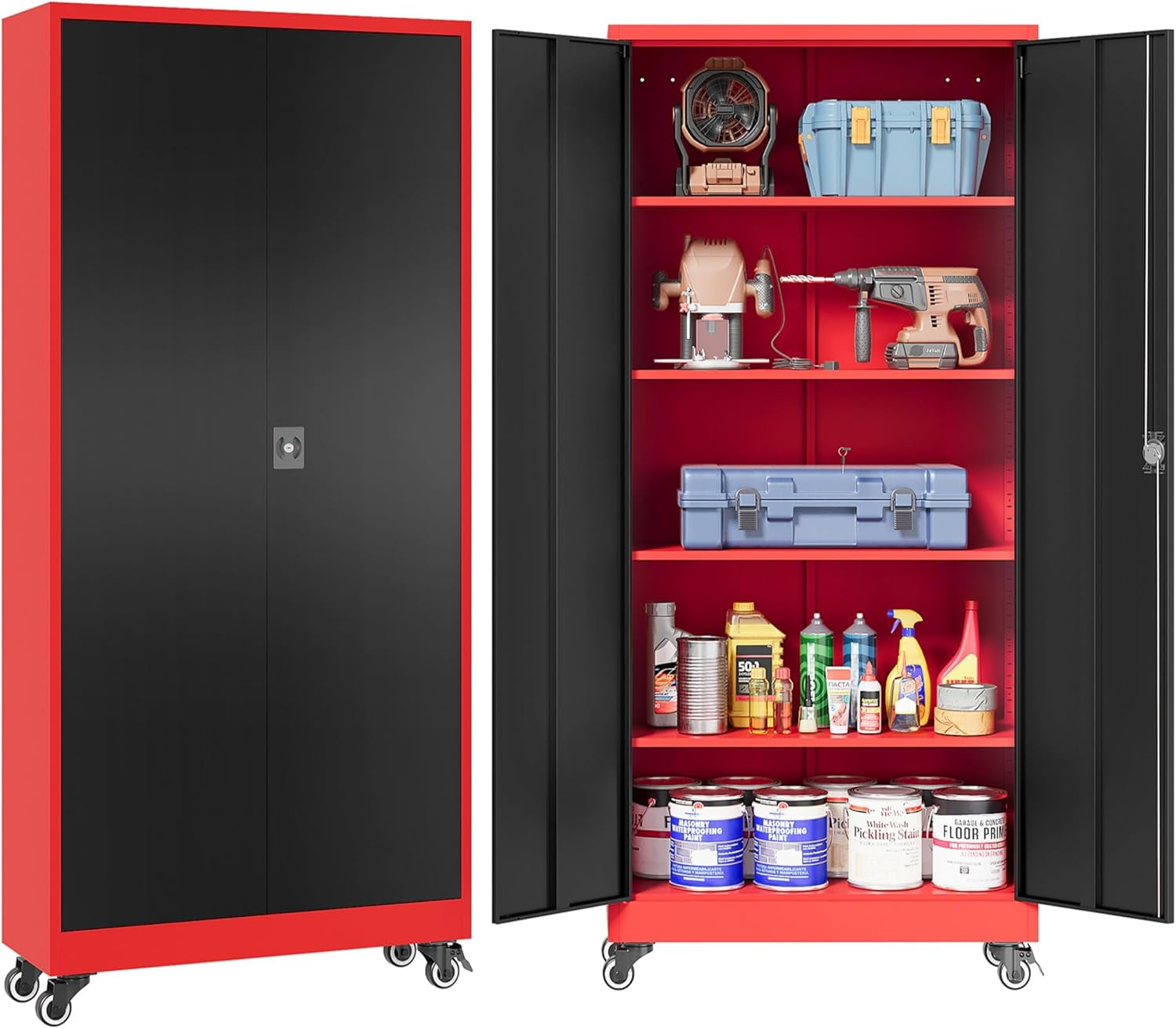 Metal Storage Cabinet with Wheels Rolling Garage Storage Cabinet with ...