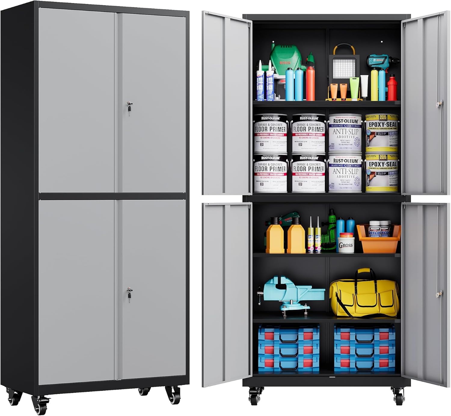 Metal Storage Cabinet with Wheels Rolling Garage Storage Cabinet with ...