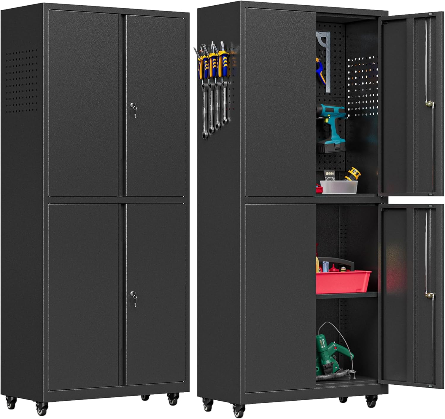 Metal Storage Cabinet with Wheels, Steel Garage Storage Cabinet with ...