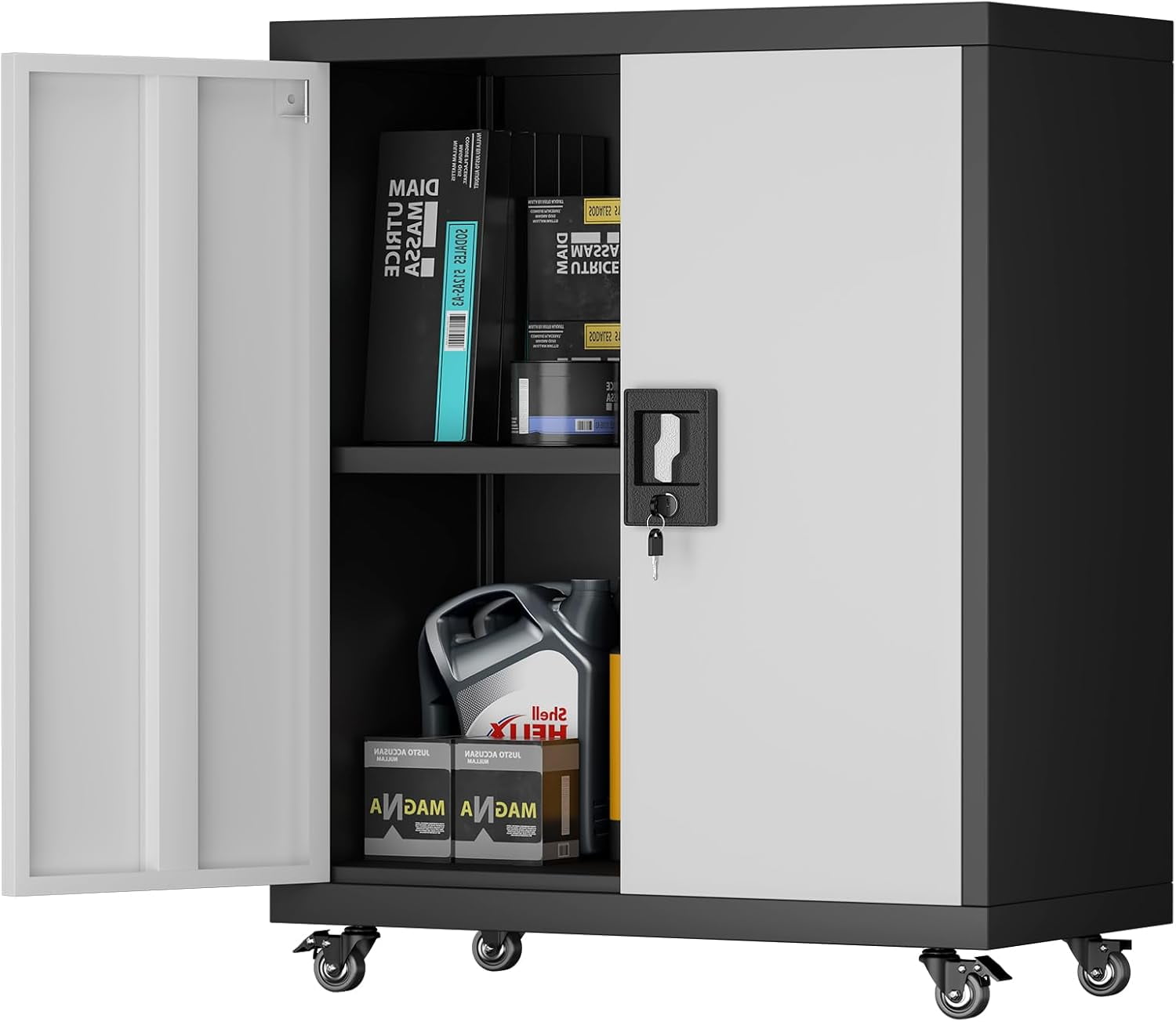 Metal Storage Cabinet with Wheels, Steel Mobile Garage Cabinets with ...