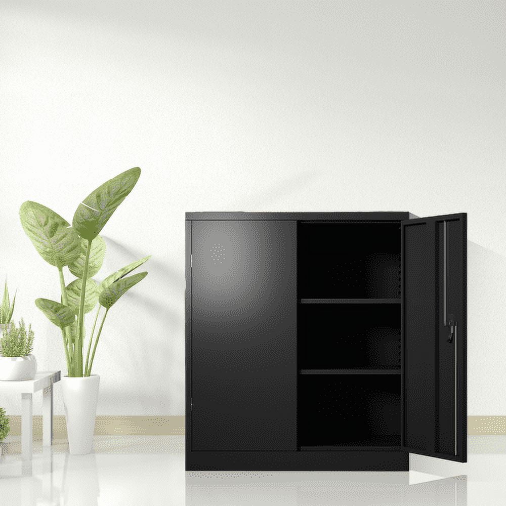 Metal Storage Cabinet with 2 Doors and 2 Shelves, Lockable Steel ...
