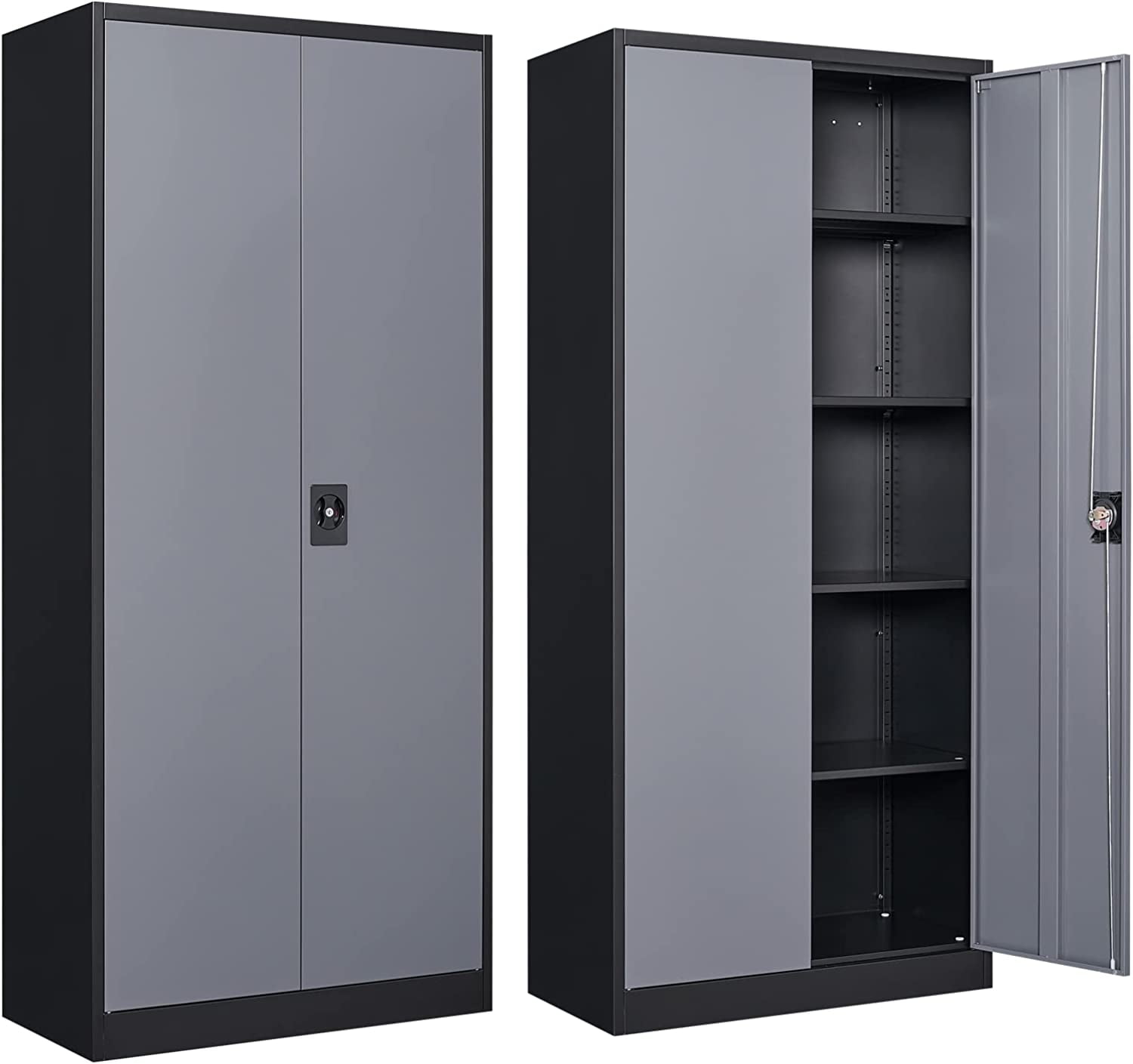 Metal Storage Cabinet with 2 Doors and 4 Adjustable Shelves, 71" Steel ...