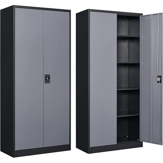 Metal Storage Cabinet with 2 Doors and 4 Adjustable Shelves, 71" Steel ...