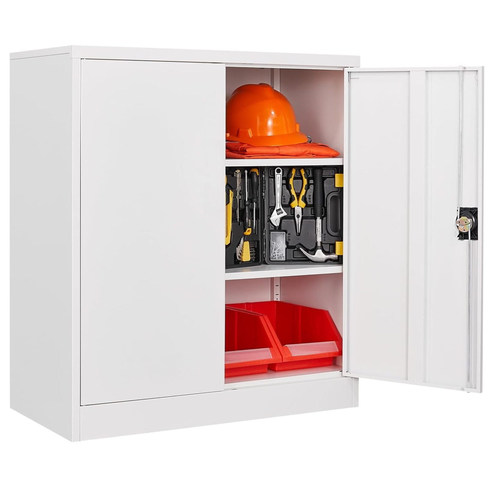 Metal Storage Cabinet with Lock, 36 Inch Garage Cabinet, White Steel ...
