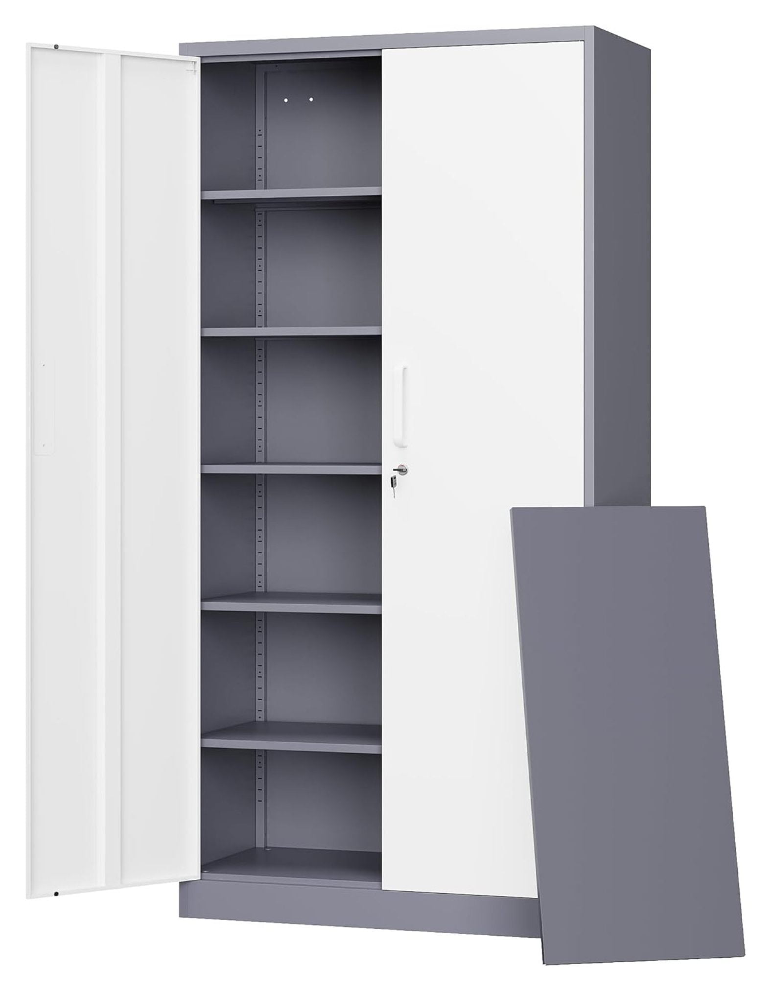 Metal Storage Cabinet with Lock Door, 71" Adjustable Shelf Steel ...