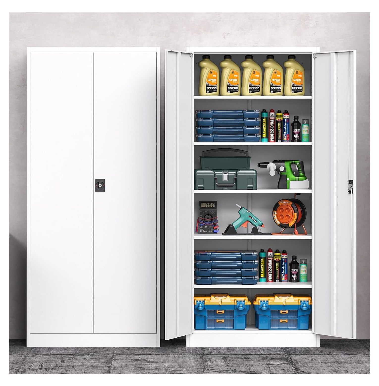 Metal Storage Cabinet with Lock,Lockable Garage Cabinet with 2 Doors ...