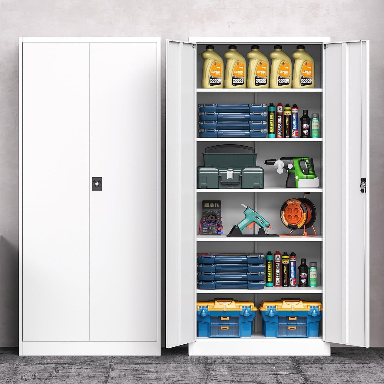 Metal Storage Cabinet with Lock,Lockable Garage Cabinet with 2 Doors ...
