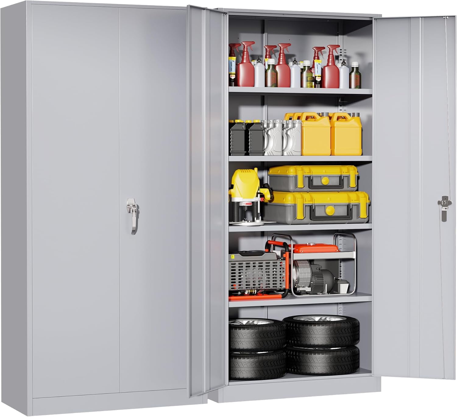Metal Storage Cabinet with Lock, Tall Garage Storage Cabinet with Doors ...