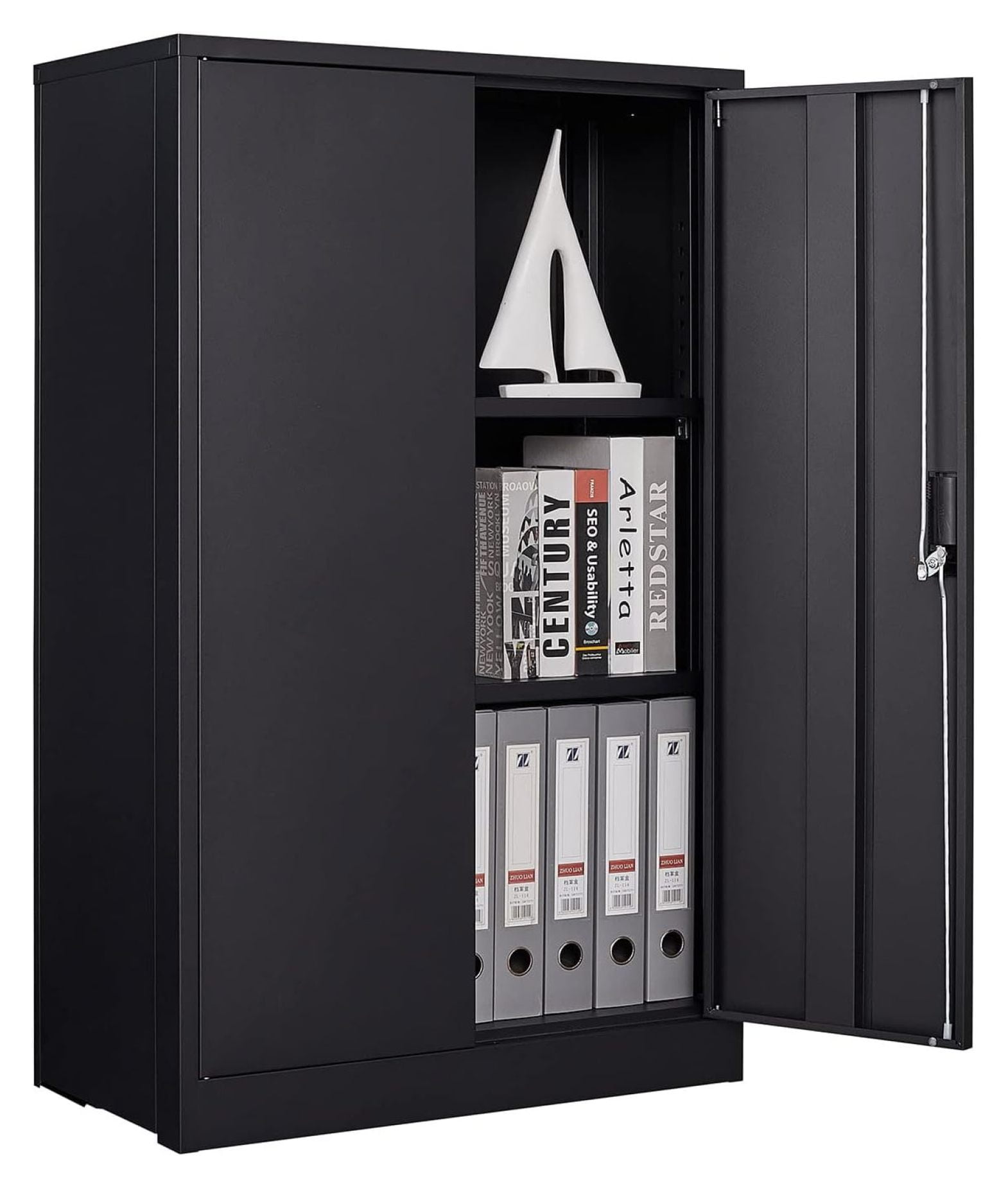 Metal Storage Cabinet with Locking Doors,Black Folding Steel Garage ...