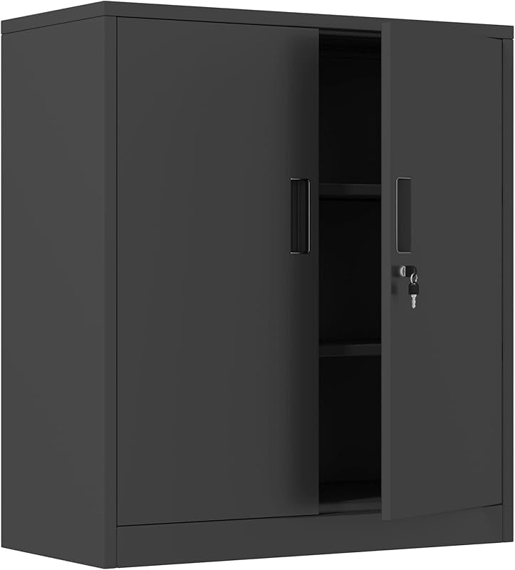 Metal Storage Cabinet with Locking Doors and Adjustable Shelf, Lockable ...