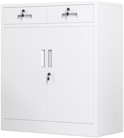 Metal Storage Cabinet with Locking Doors and Adjustable Shelf, Lockable ...
