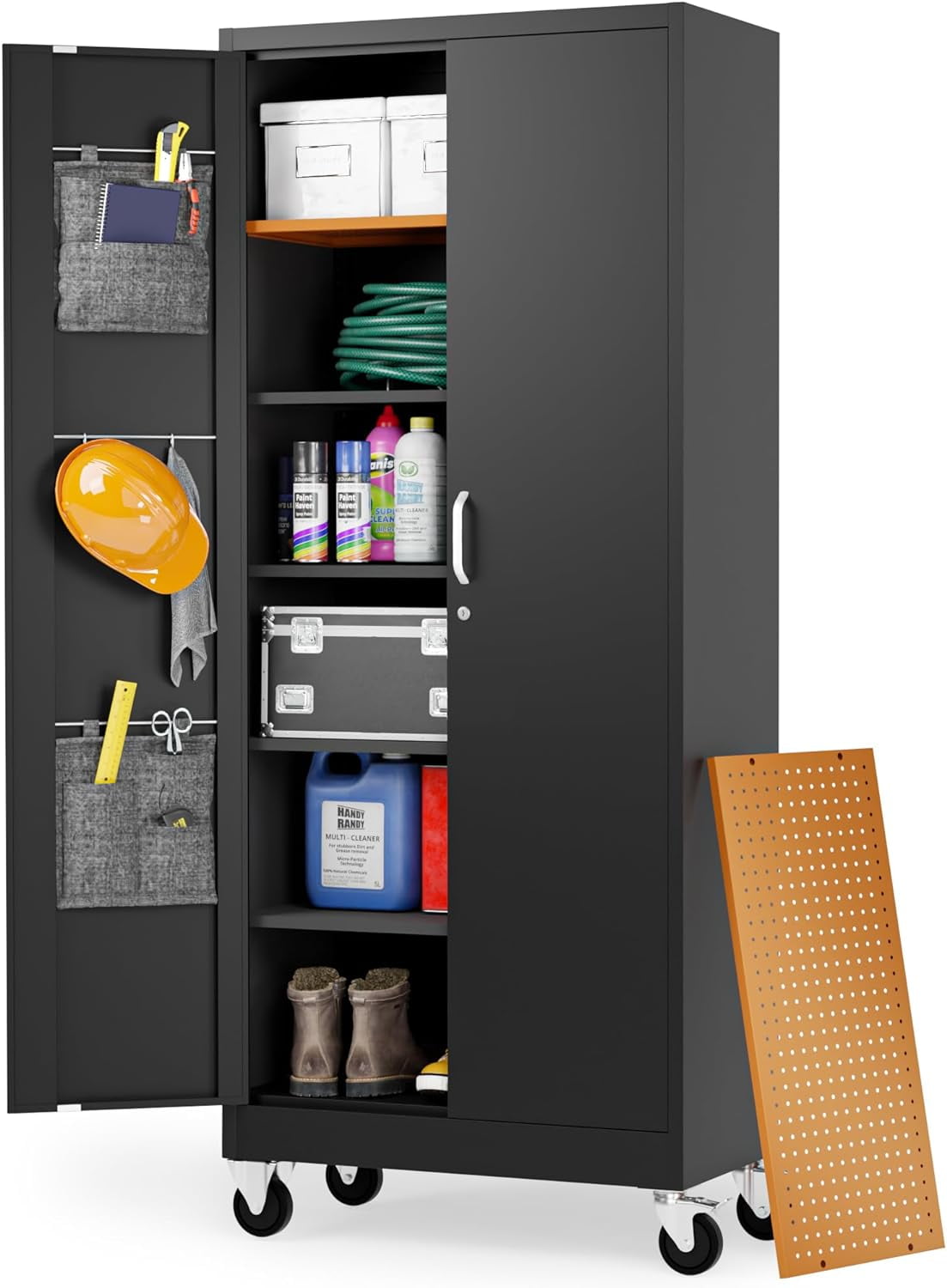 Metal Storage Cabinet with Wheels & Lock, Rolling Garage Storage ...