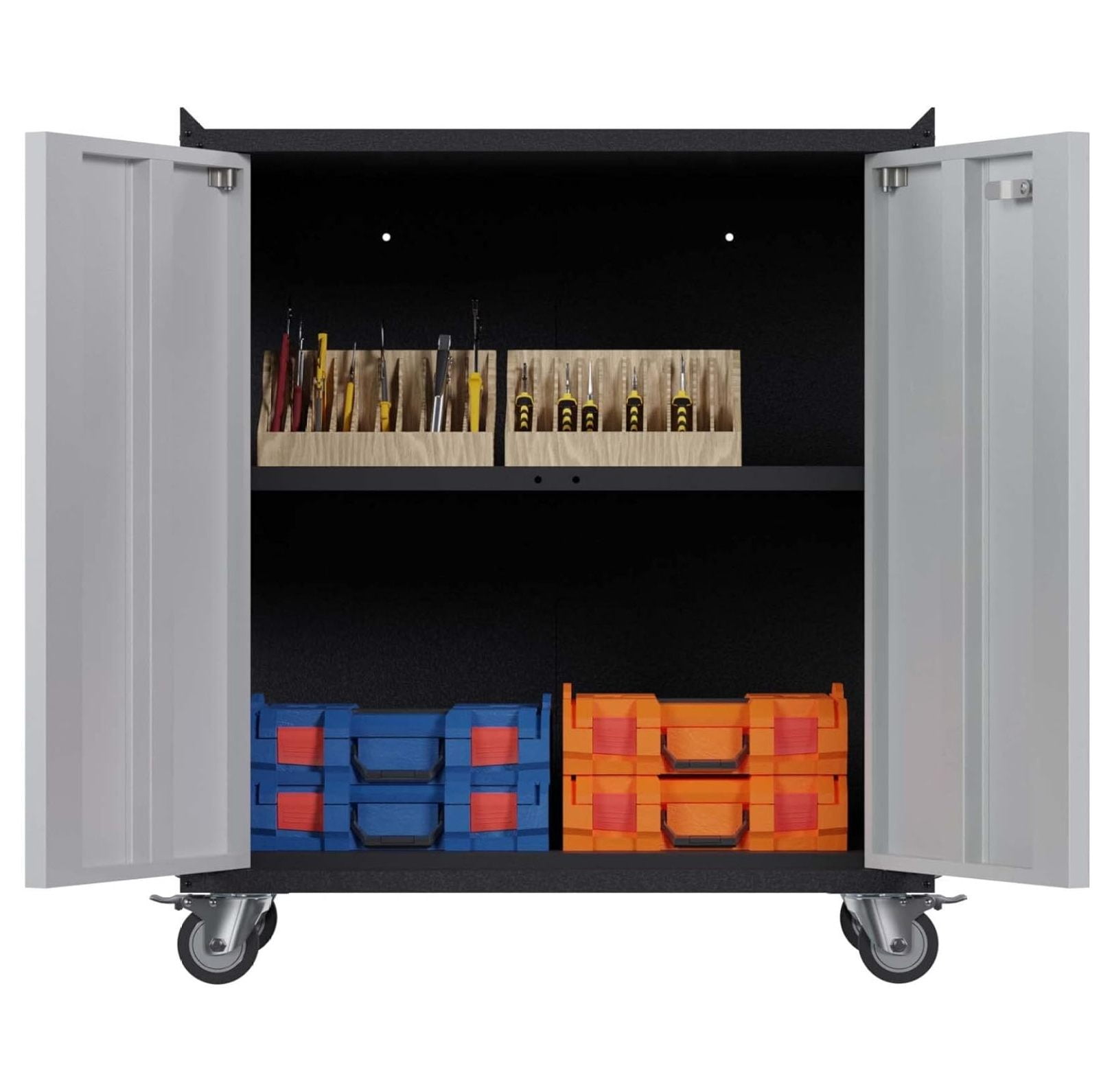 Metal Storage Cabinet with Wheels, Mobile Garage Cabinet with Locking ...