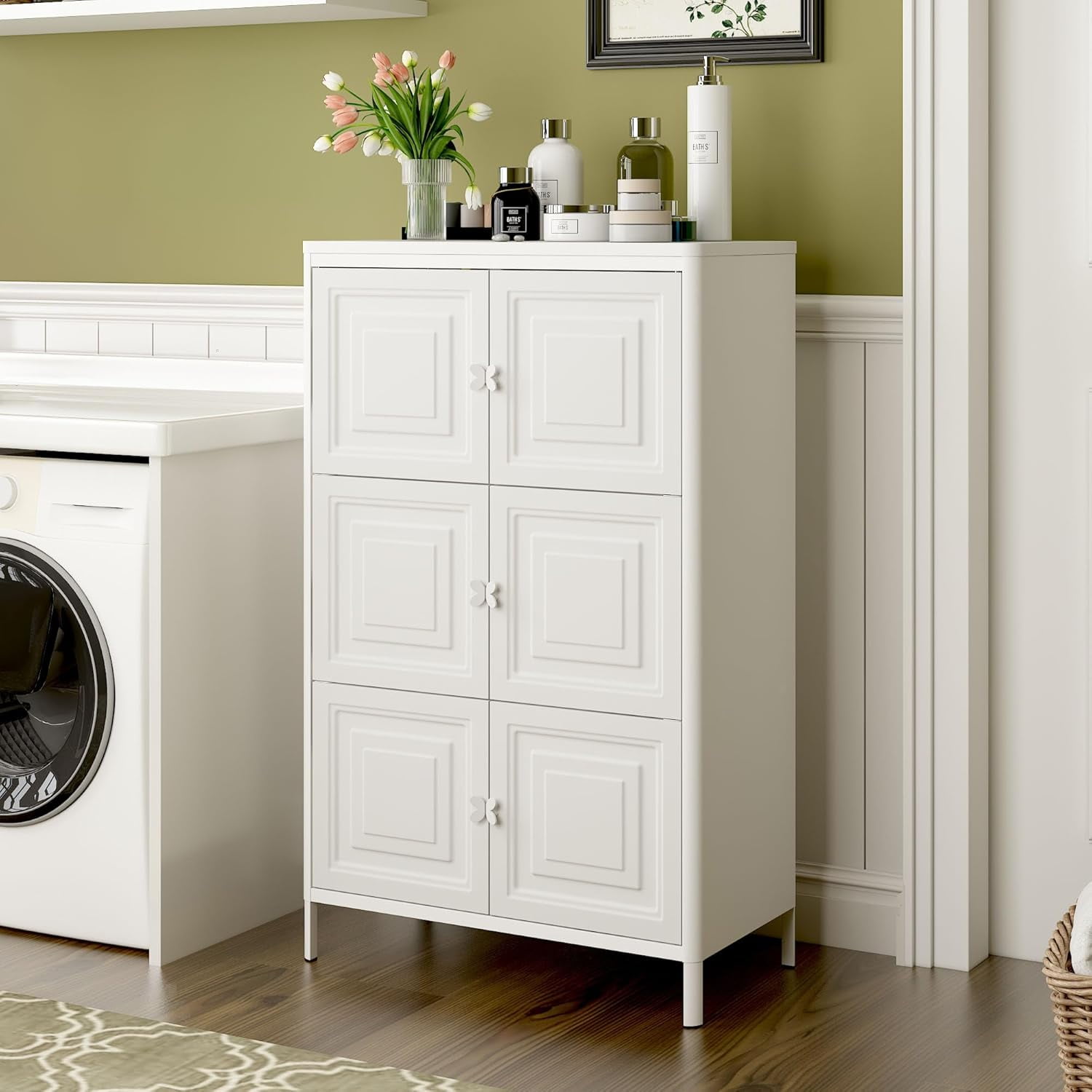 Metal Storage Cabinet with Wooden top and Rounded Corner Design Buffet ...