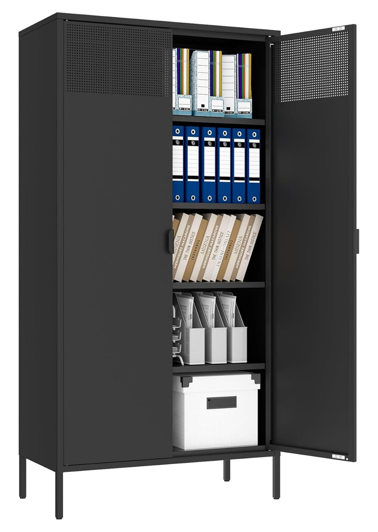 Metal Storage Cabinets with 4 Adjustable Shelves，Black Metal File ...
