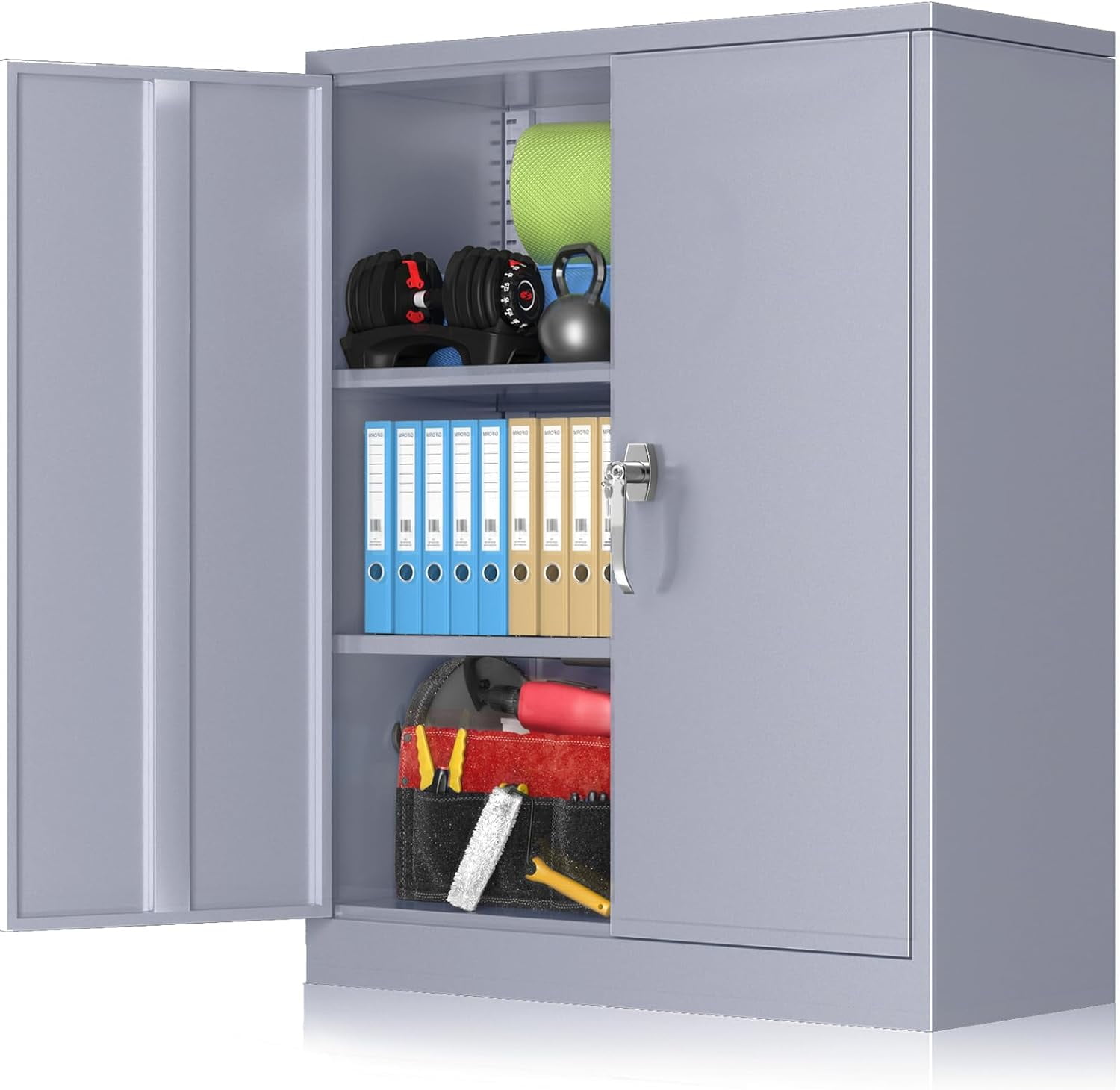 Metal Storage Cabinets, 42" Lockable Garage Storage Cabinet with 2 ...