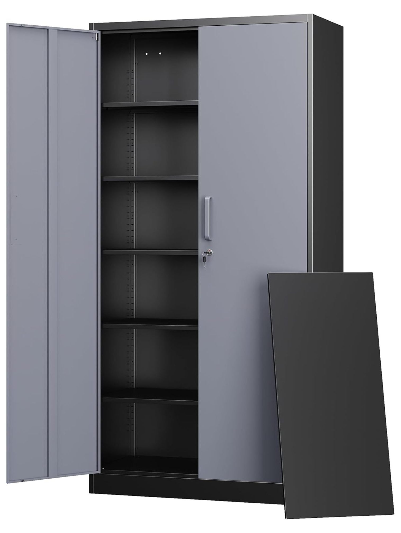 Metal Storage Cabinets with Lock Door and 5 Adjustable Shelves, Steel ...