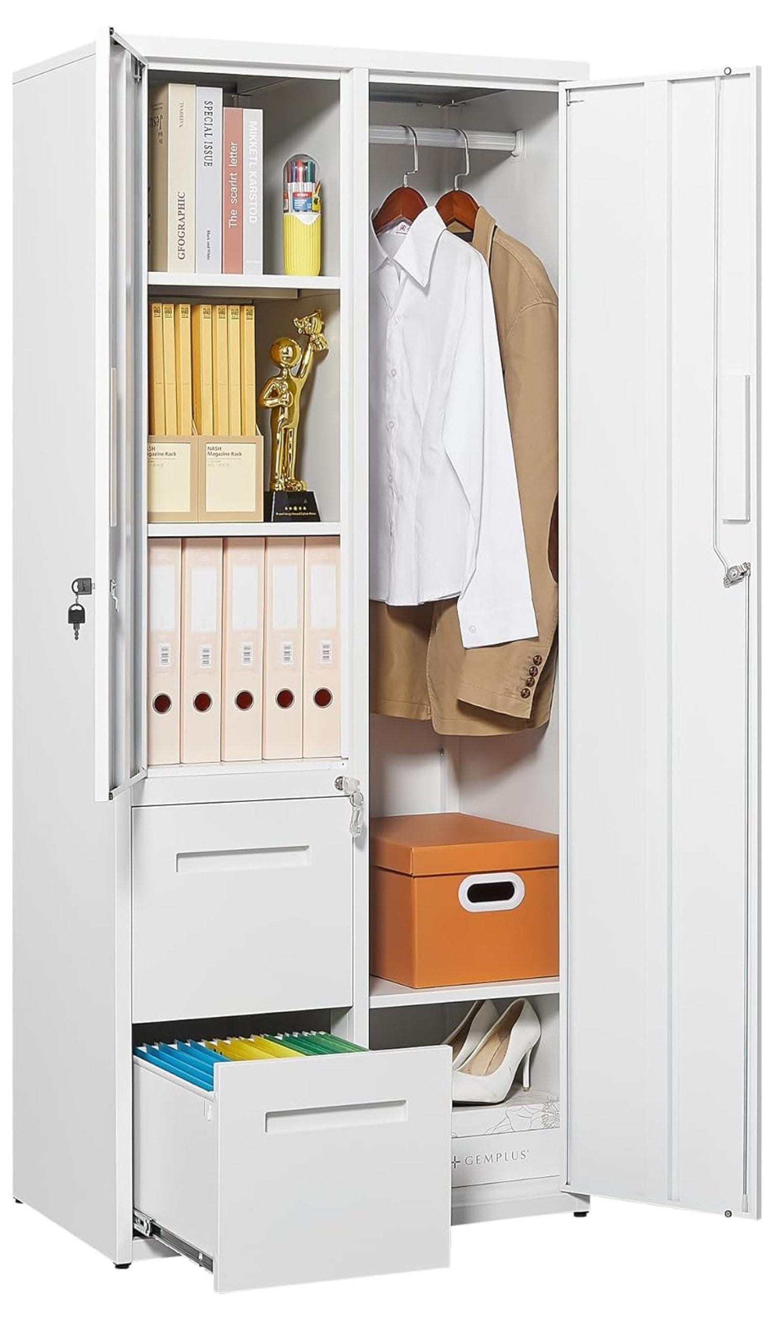 Metal Storage Cabinets Locker, 67" Locker with Clothes Rod, Lockable ...