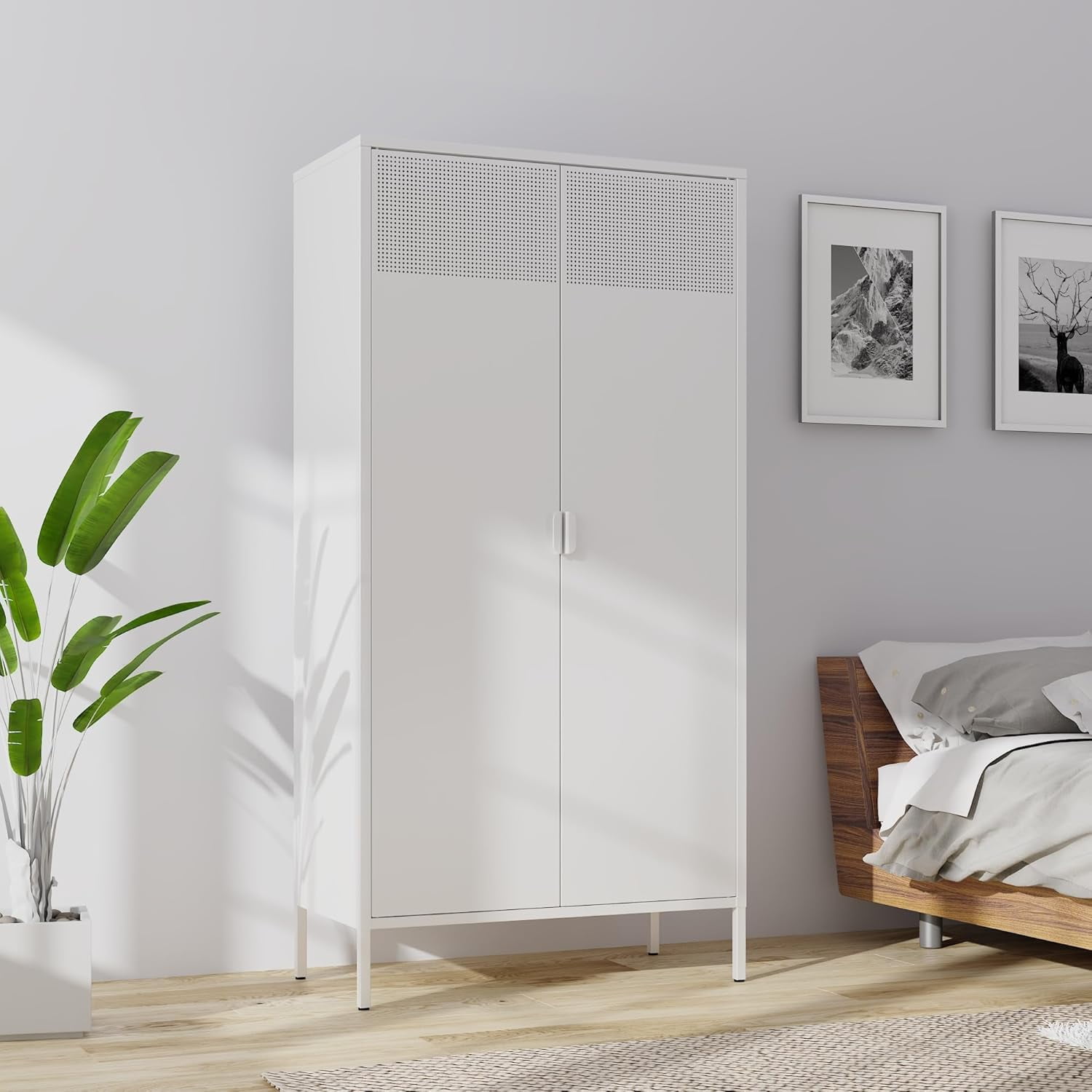 Metal Storage Cabinets Locker with Hanging Rod and Adjustable Shelves ...