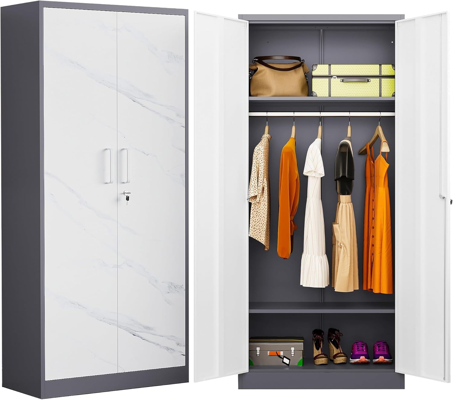 Metal Storage Cabinets Locker with Locker Shelf, Armoire Wardrobe ...