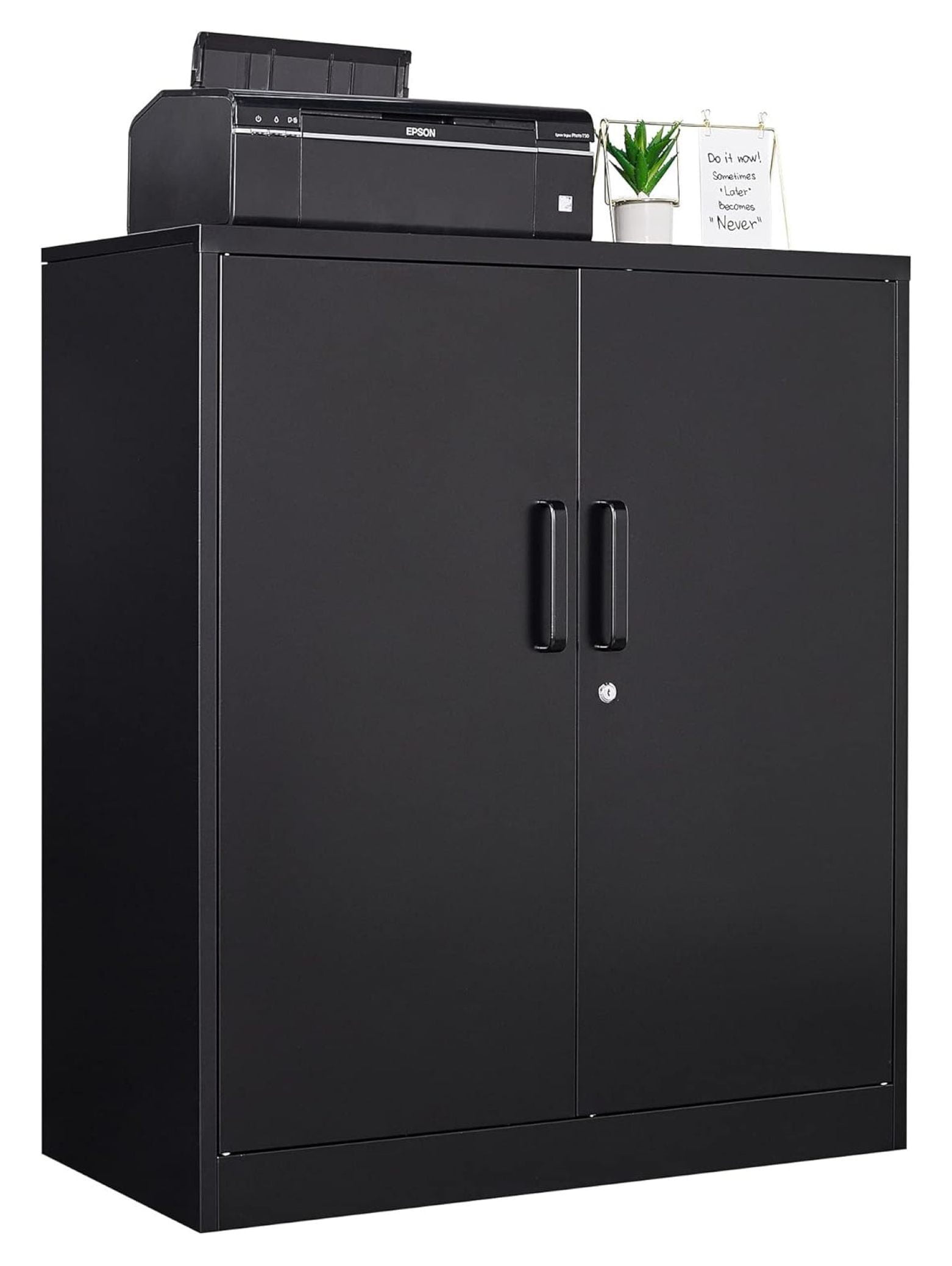 Metal Storage Cabinets with Locking Doors&2 Adjustable Shelves ...