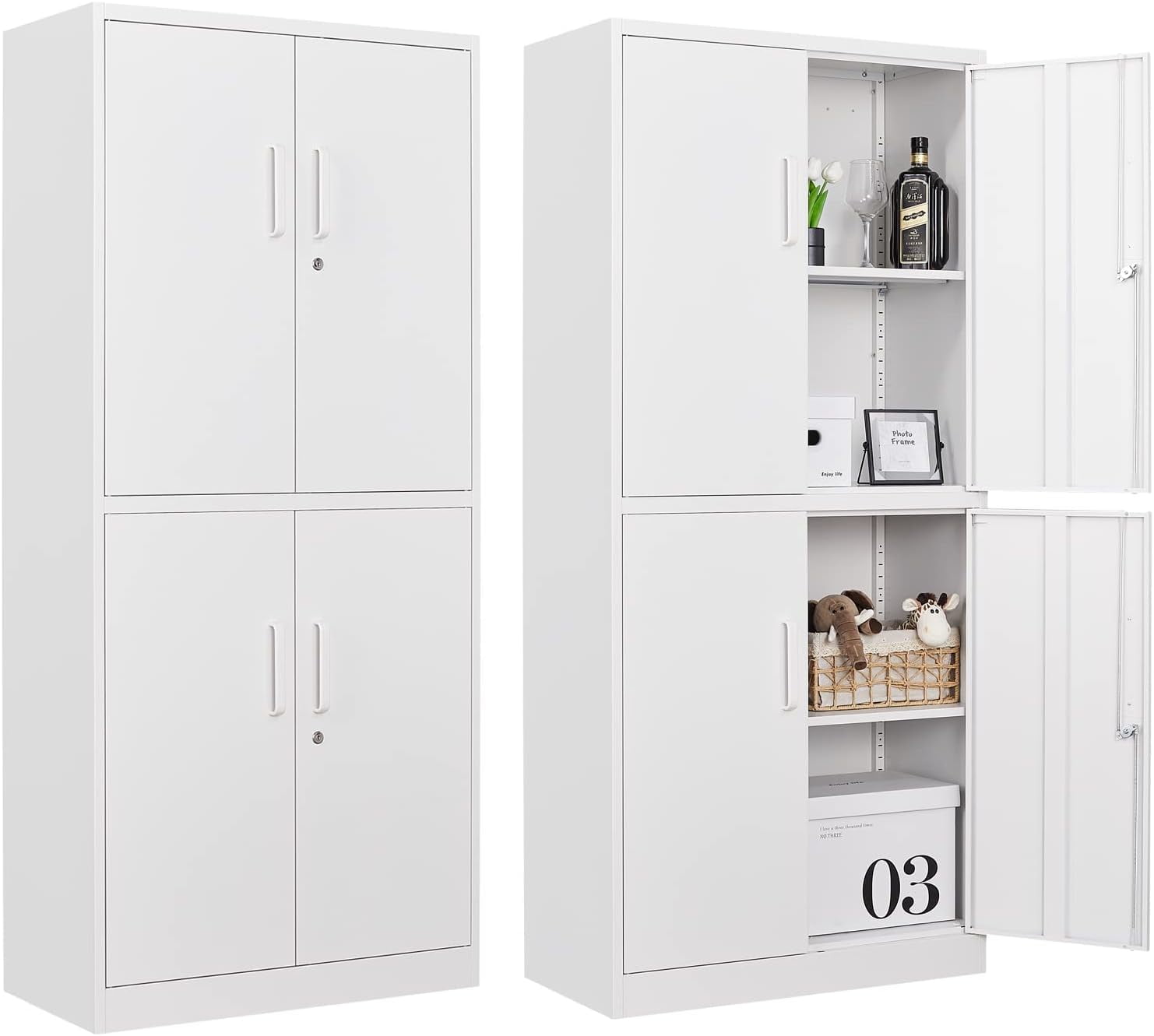 Metal Storage Cabinets with Locking Doors&2 Adjustable Shelves ...