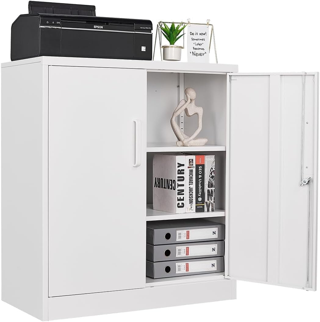 Metal Storage Cabinets with Locking Doors&2 Adjustable Shelves ...