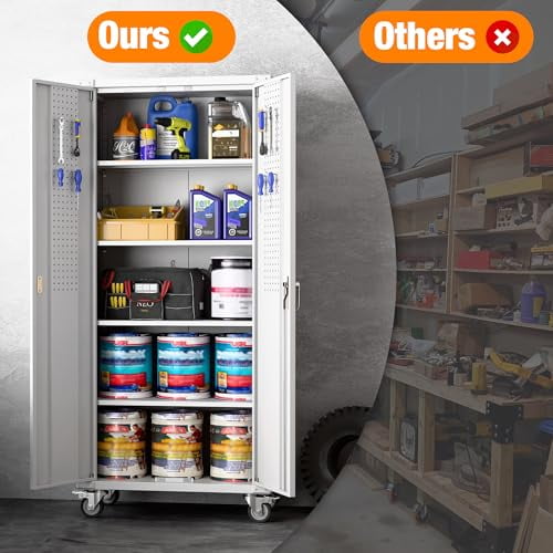 Metal Storage Cabinets with Wheels, 72" Metal Lockable Storage Cabinet ...