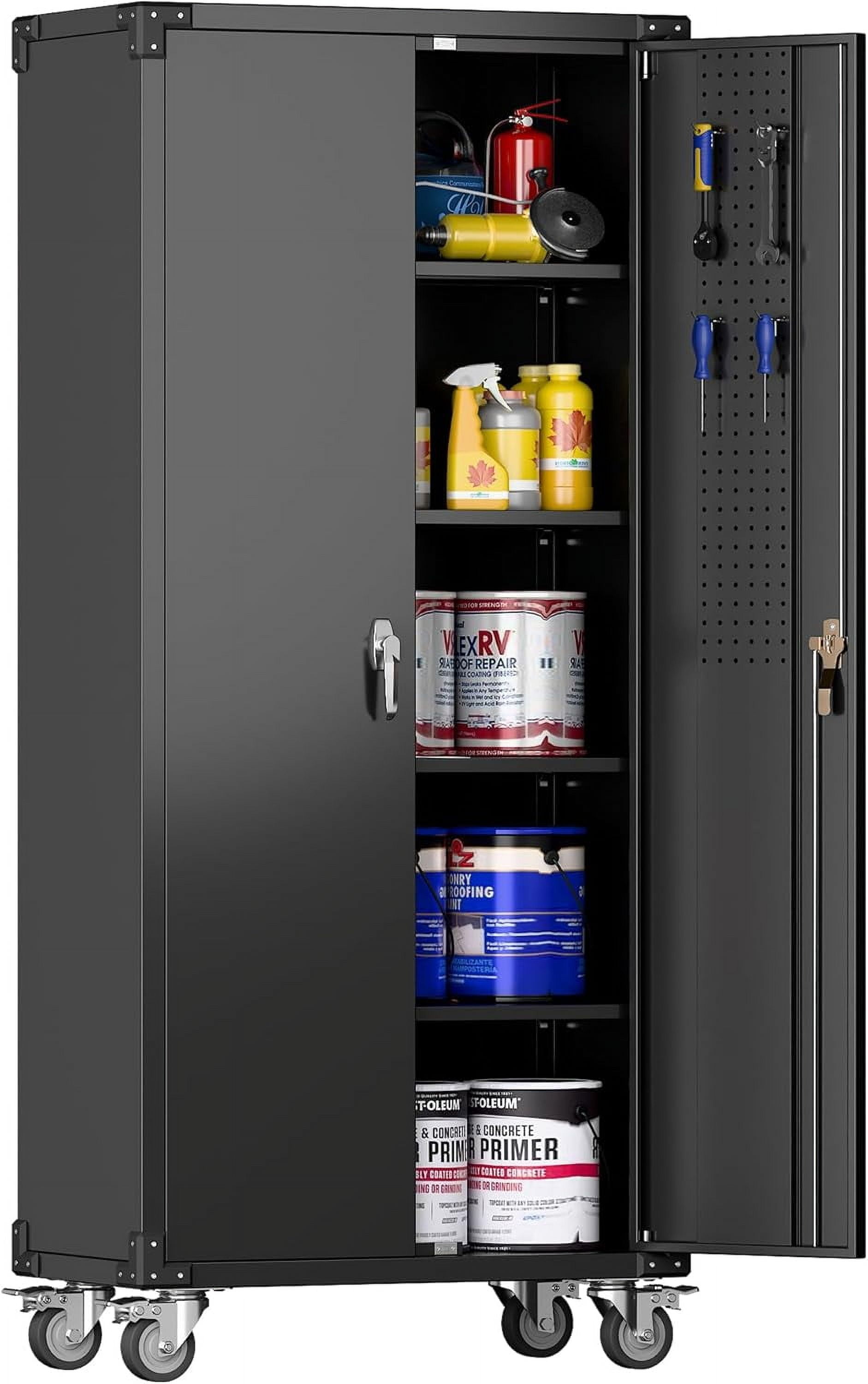 Metal Storage Cabinets with Wheels, 72" Steel Lockable Storage Cabinet ...