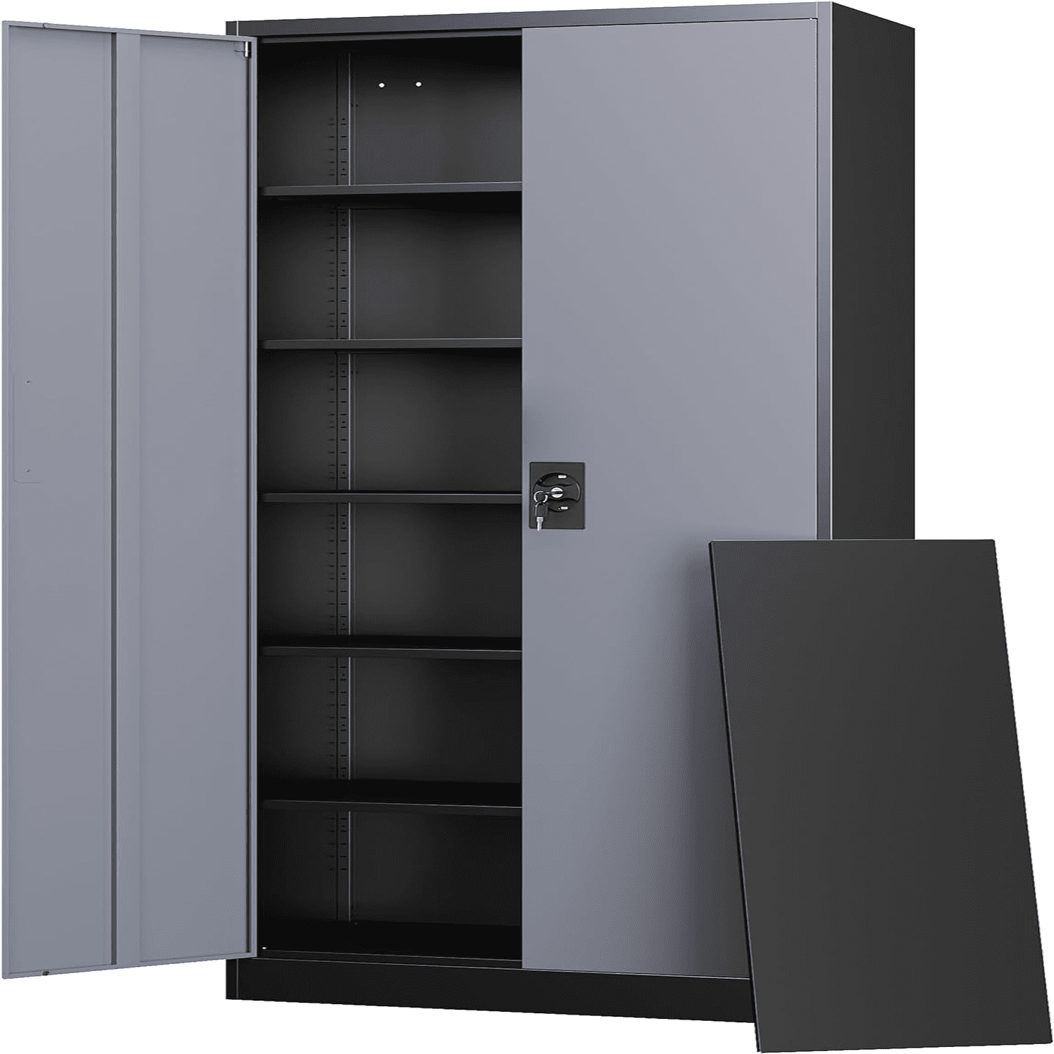 Metal Storage Cabinets with Lock Door 2 Adjustable Shelves Organizer ...
