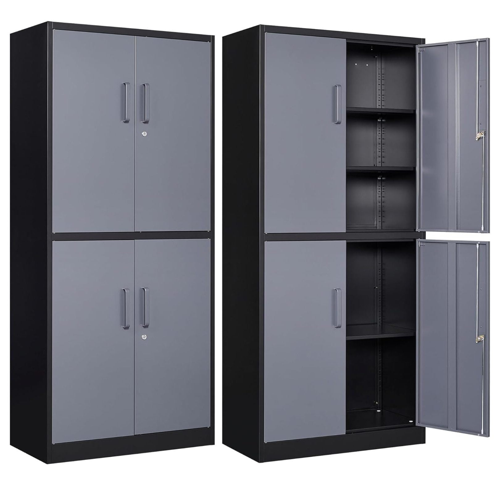 Metal Storage Cabinets with Lock Door and Shelves, Steel Garage Tool ...