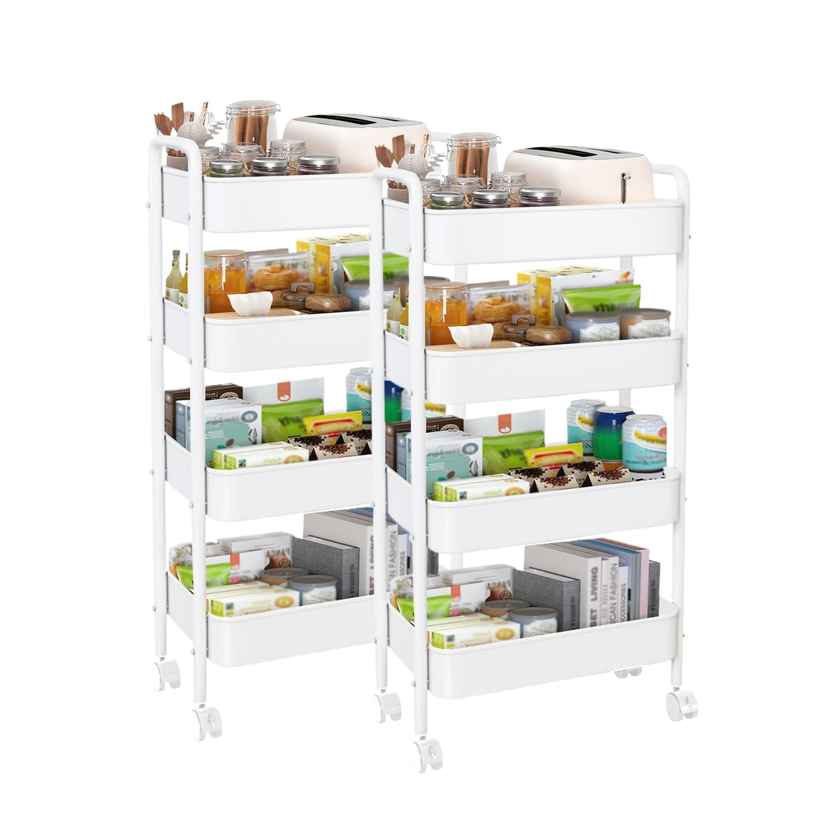 Metal Storage Cart with Wheels, 4 Tier Rolling Utility Organizer, Slim ...