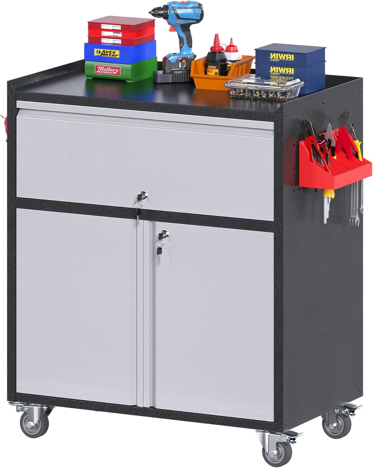 Metal Storage Garage Cabinet on Wheels Lockable Rolling Tool Cabinet ...