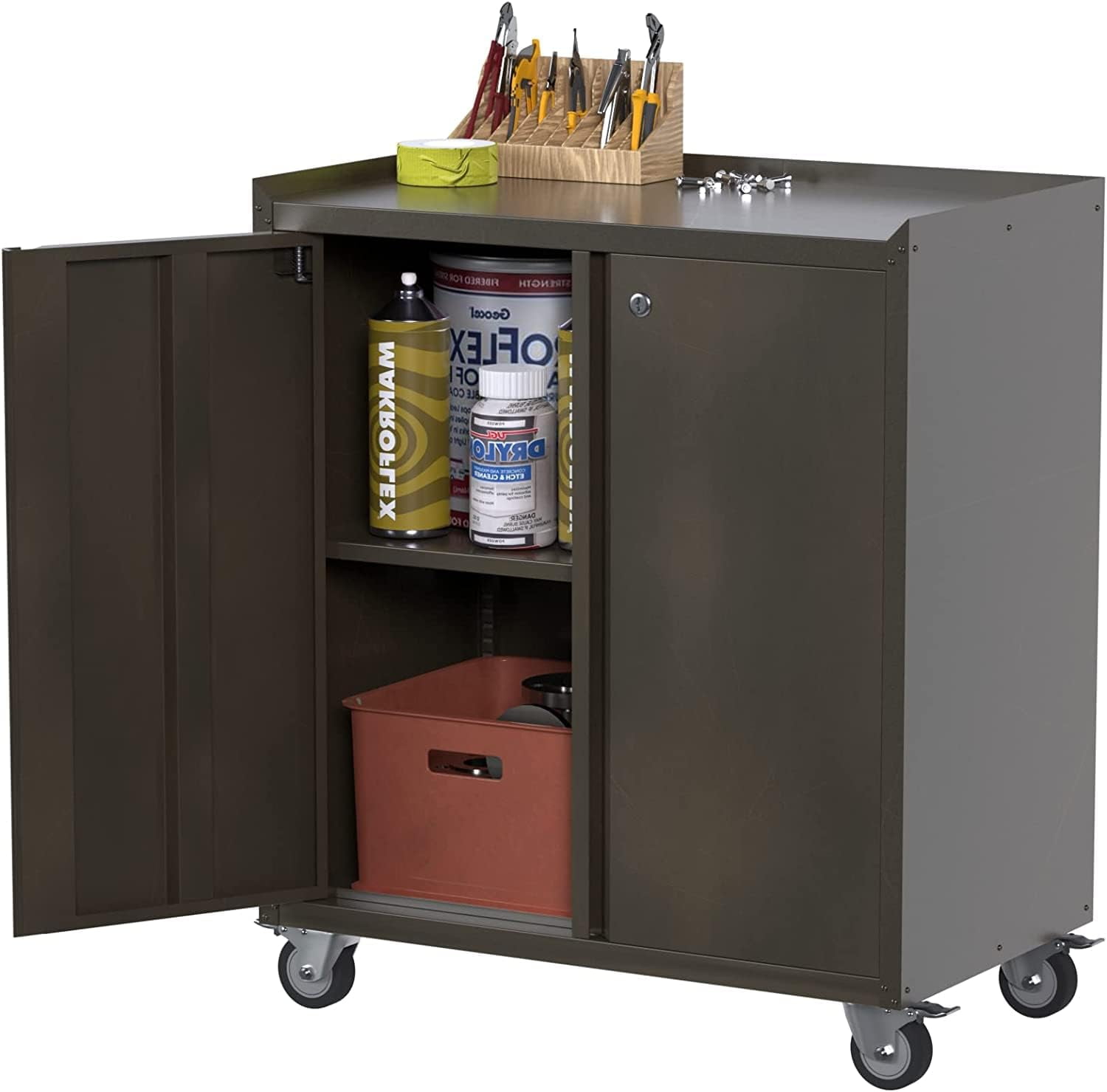 Metal Storage Garage Cabinet on Wheels Lockable Rolling Tool Cabinet ...