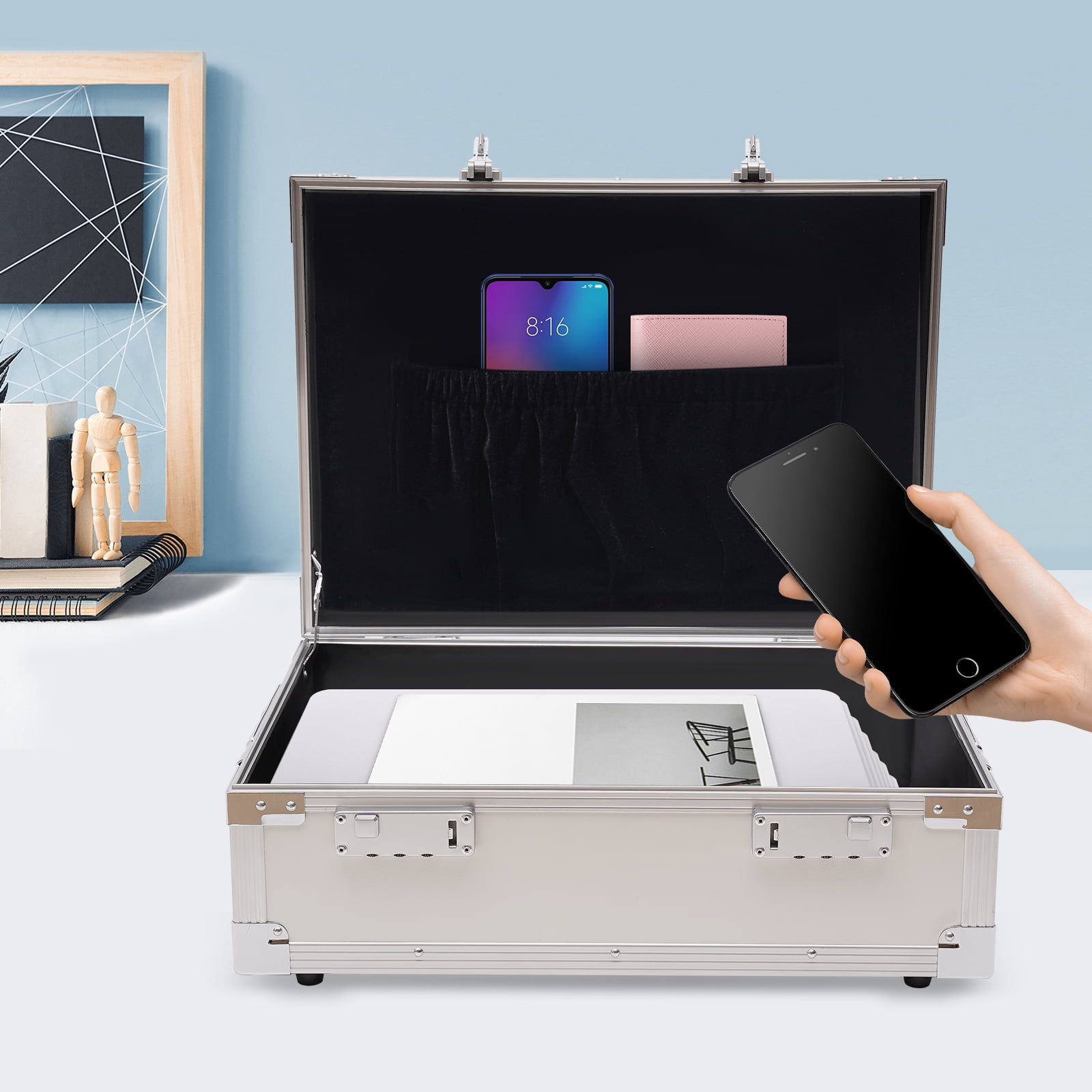 Metal Storage Lock Box with Combination Locks, Portable Safe Box Silver ...