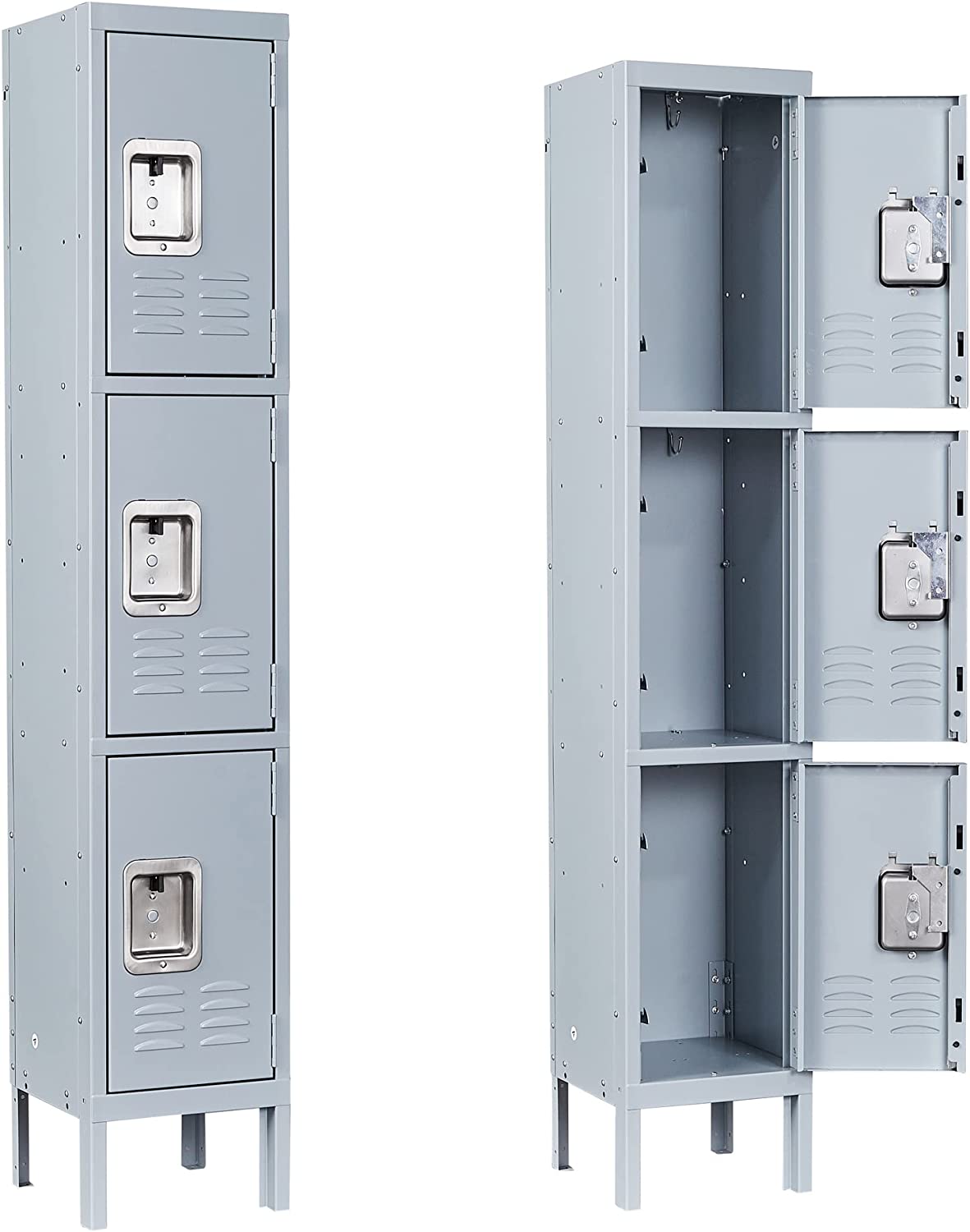 Metal Storage Locker, 3 Doors Lockable Steel Cabinet Lockers 66'' X 12 ...