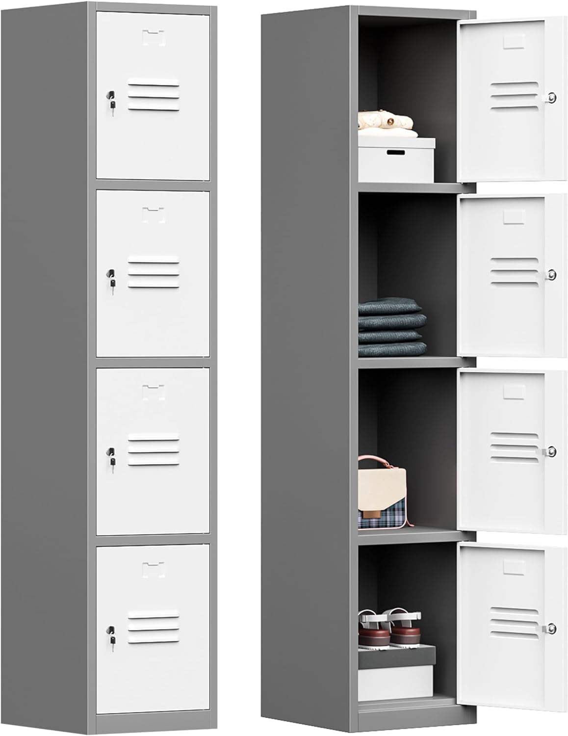 Metal Storage Locker, 71" Metal Locker with 4 Doors and Lock, Steel ...