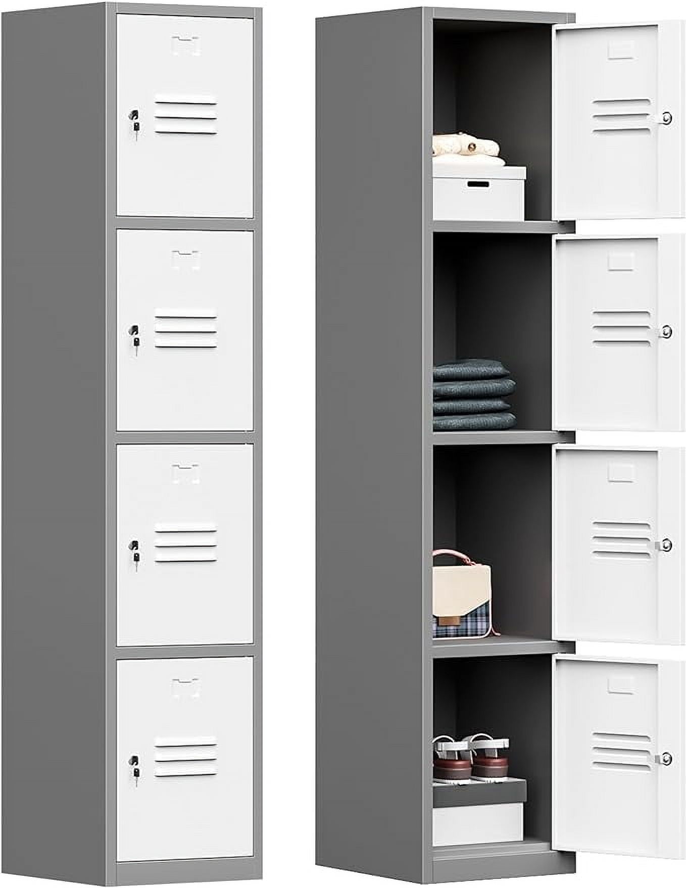 Metal Storage Locker, 71" Metal Locker with 4 Doors and Lock, Steel ...