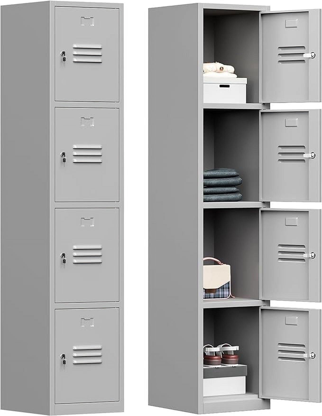 Metal Storage Locker, 71" Metal Locker with 4 Doors and Lock, Steel ...