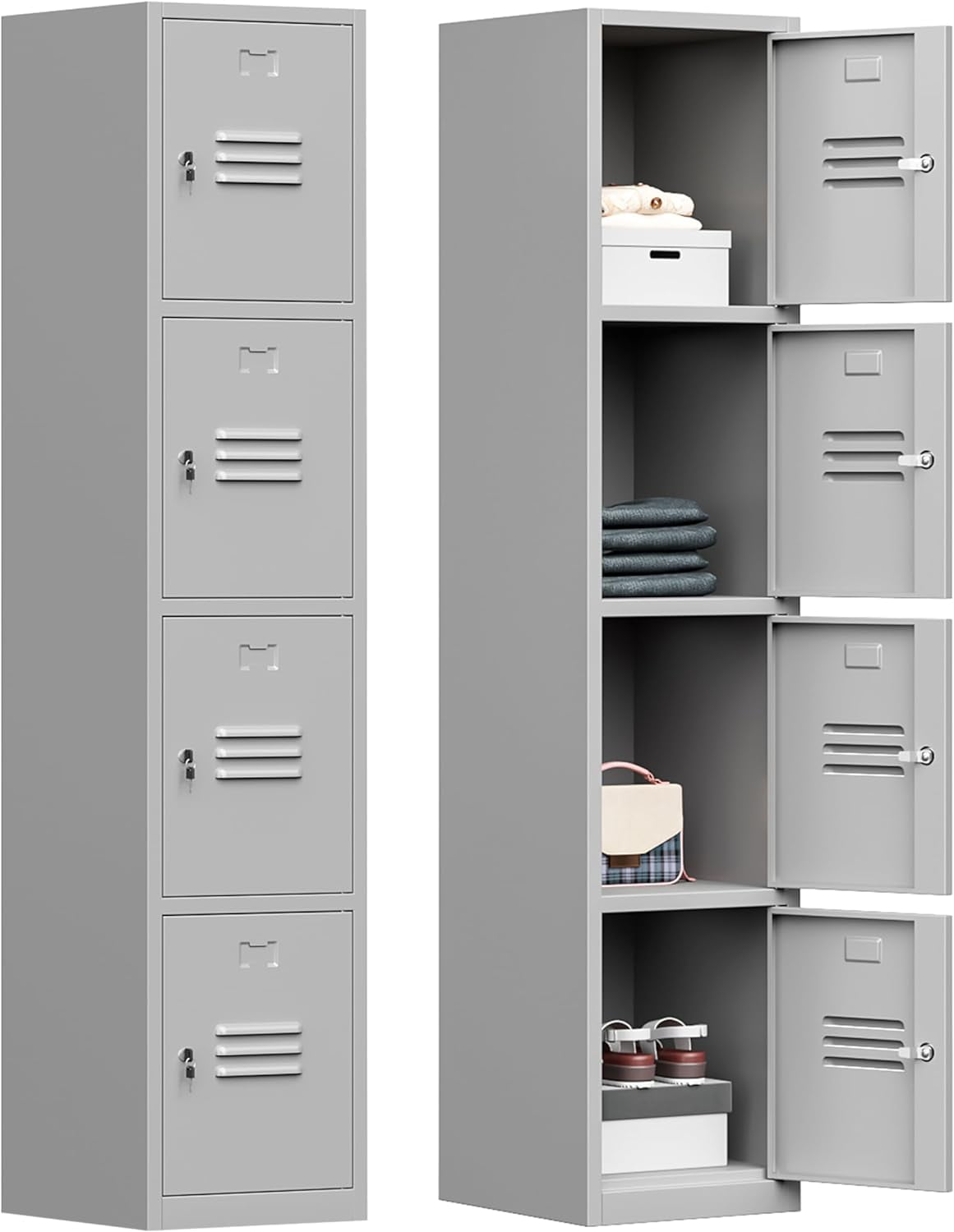 Metal Storage Locker, 71" Metal Locker with 4 Doors and Lock, Steel ...