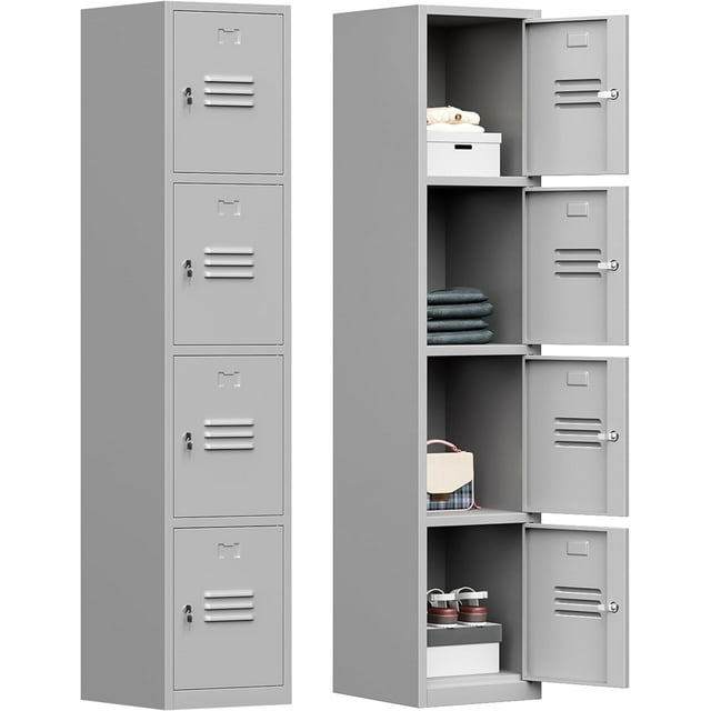 Metal Storage Locker, 71" Metal Locker with 4 Doors and Lock, Steel ...