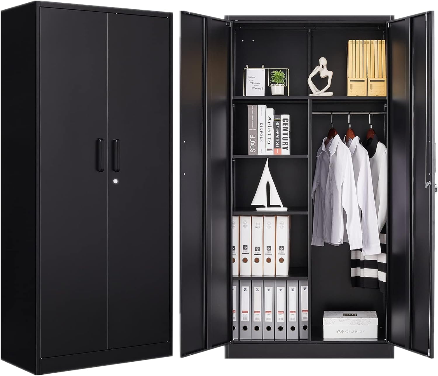 Metal Storage Locker Cabinet,Metal Locker 72” Black Tall Steel Wardrobe ...