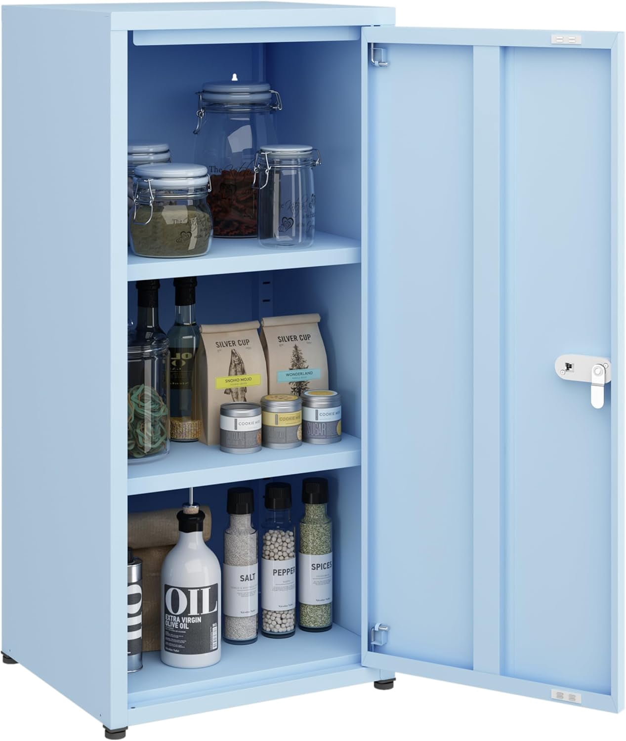 Metal Storage Locker Cabinet with Lock, 3-Compartment Steel Organizer ...