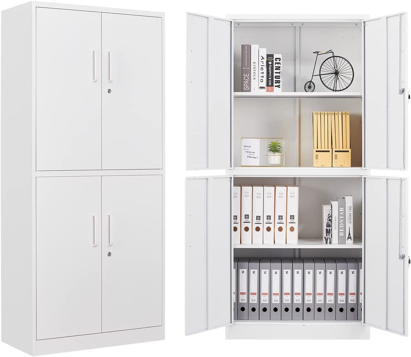 Metal Storage Locking Cabinet, 71" Tall with 4 Doors & 3 Adjustable ...