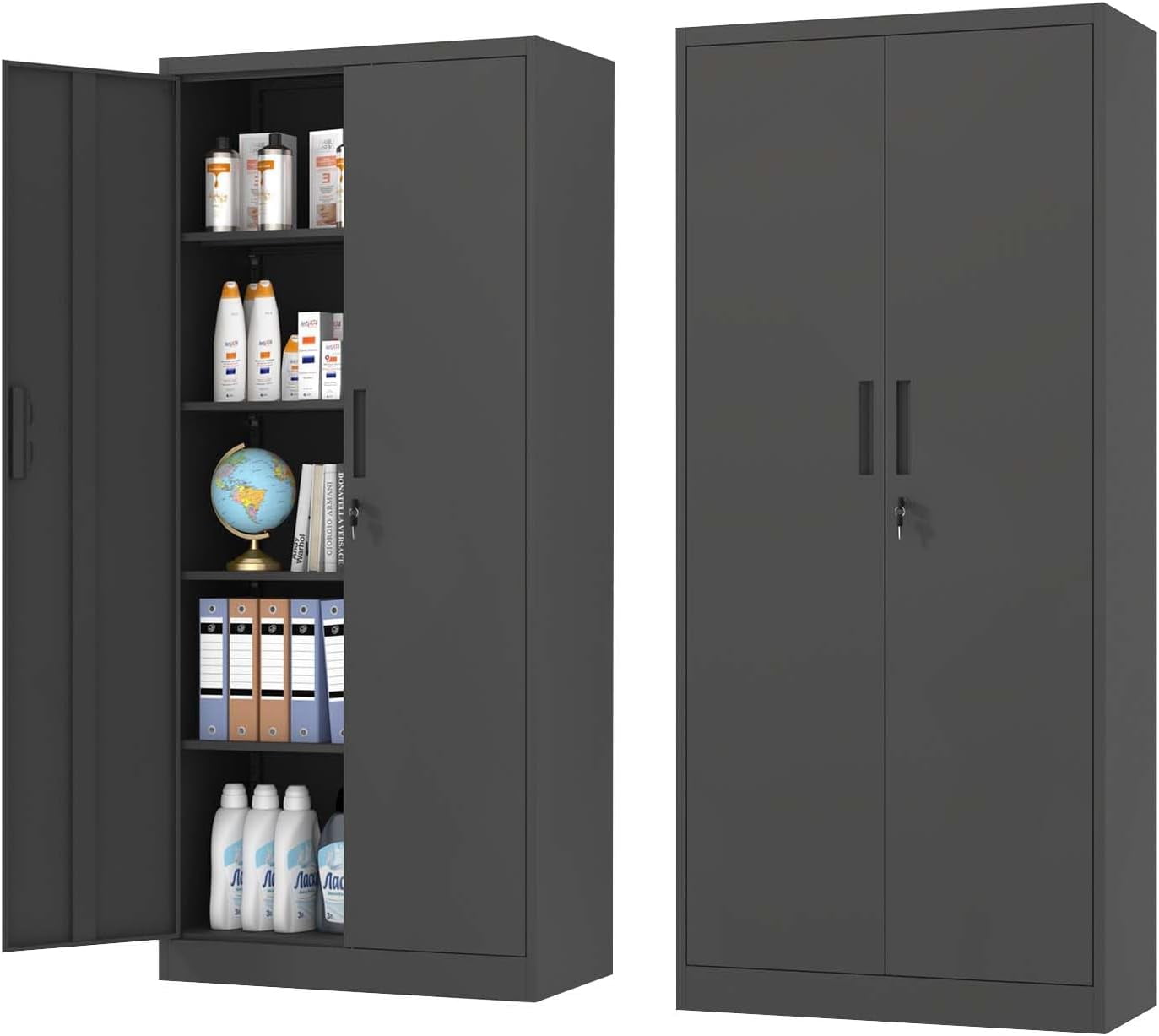 Metal Storage Locking Cabinet With 2 Doors and 4 Adjustable Shelves,71 ...