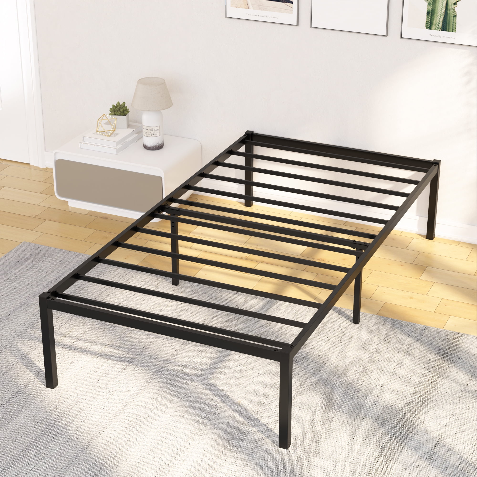 Metal Storage Platform Bed Frame, Twin, Black - Walmart.com