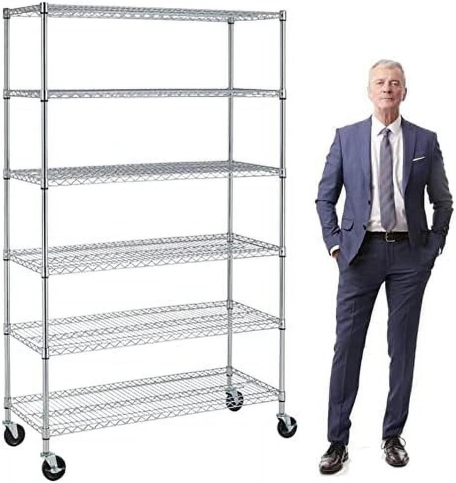 Metal Storage Rack 6000 Lbs Capacity, 6 Tier Metal Shelf with Wheels 48In L×18In W×76In H NSF ...