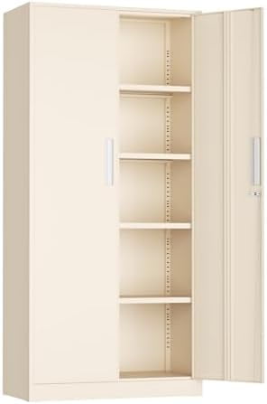 Metal Storage Shed Cabinet Tool Organizer, 72" Lockable Garage Storage ...